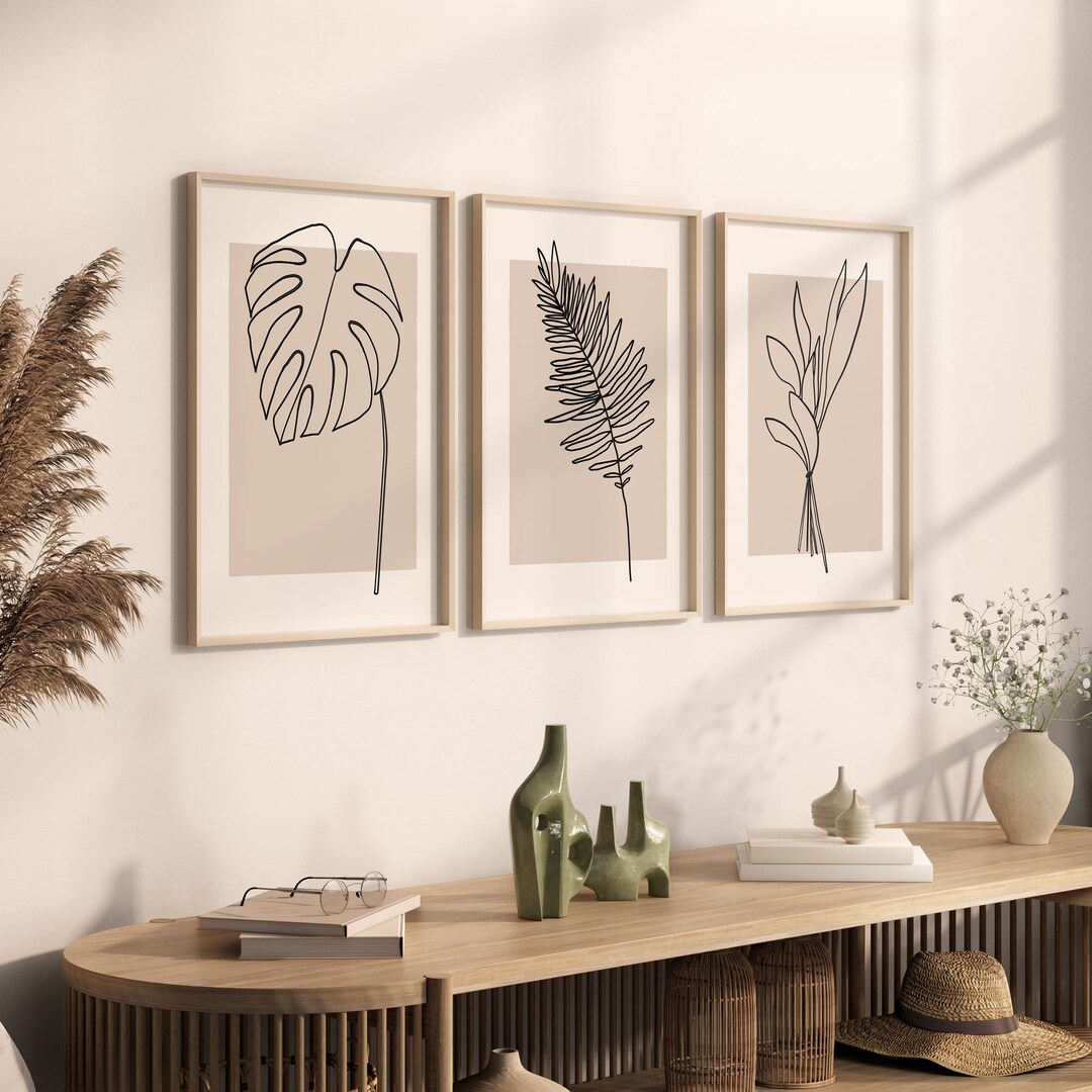 Line Art Botanical Art Print Set of 3 Prints, Gallery Wall Art, Line ...