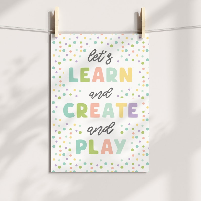 Lets Learn and Create and Play Digital Art Print, Pastel Kids Playroom ...