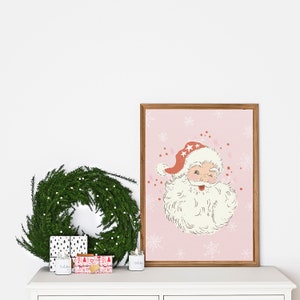 Pink Santa Art Print, Pink Holiday Printable, Pink Christmas Wall Art ...