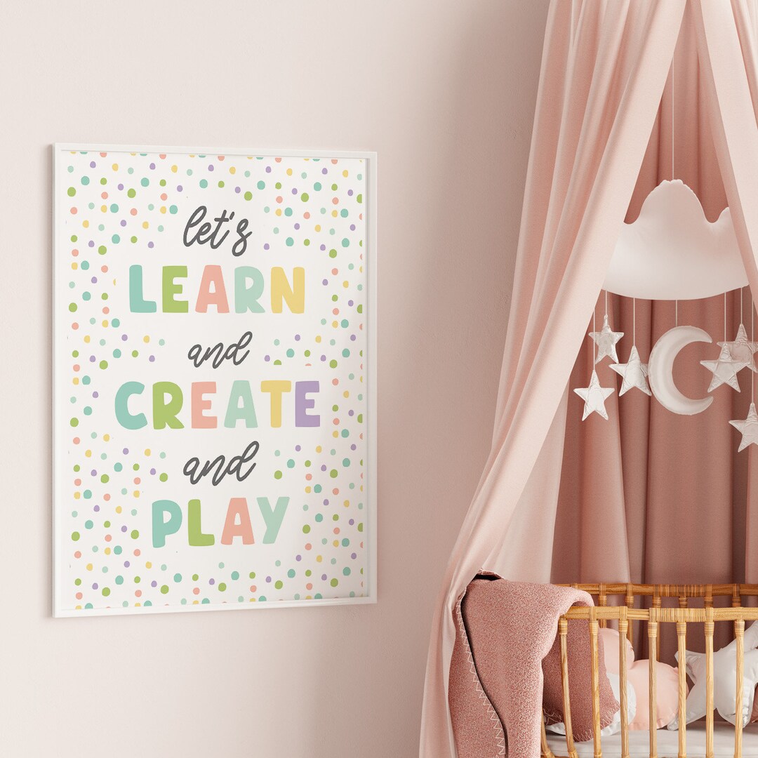 Let’s Learn and Create and Play Digital Art Print, Pastel Kids Playroom ...