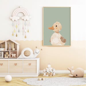 Cute Green Duck Printable Farm Animal Art, Kids Room Watercolor ...