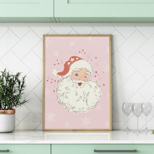 Pink Santa Art Print, Pink Holiday Printable, Pink Christmas Wall Art ...