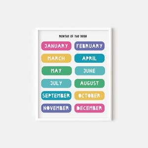 Rainbow Months of the Year Poster, Playroom Educational Poster, Rainbow ...
