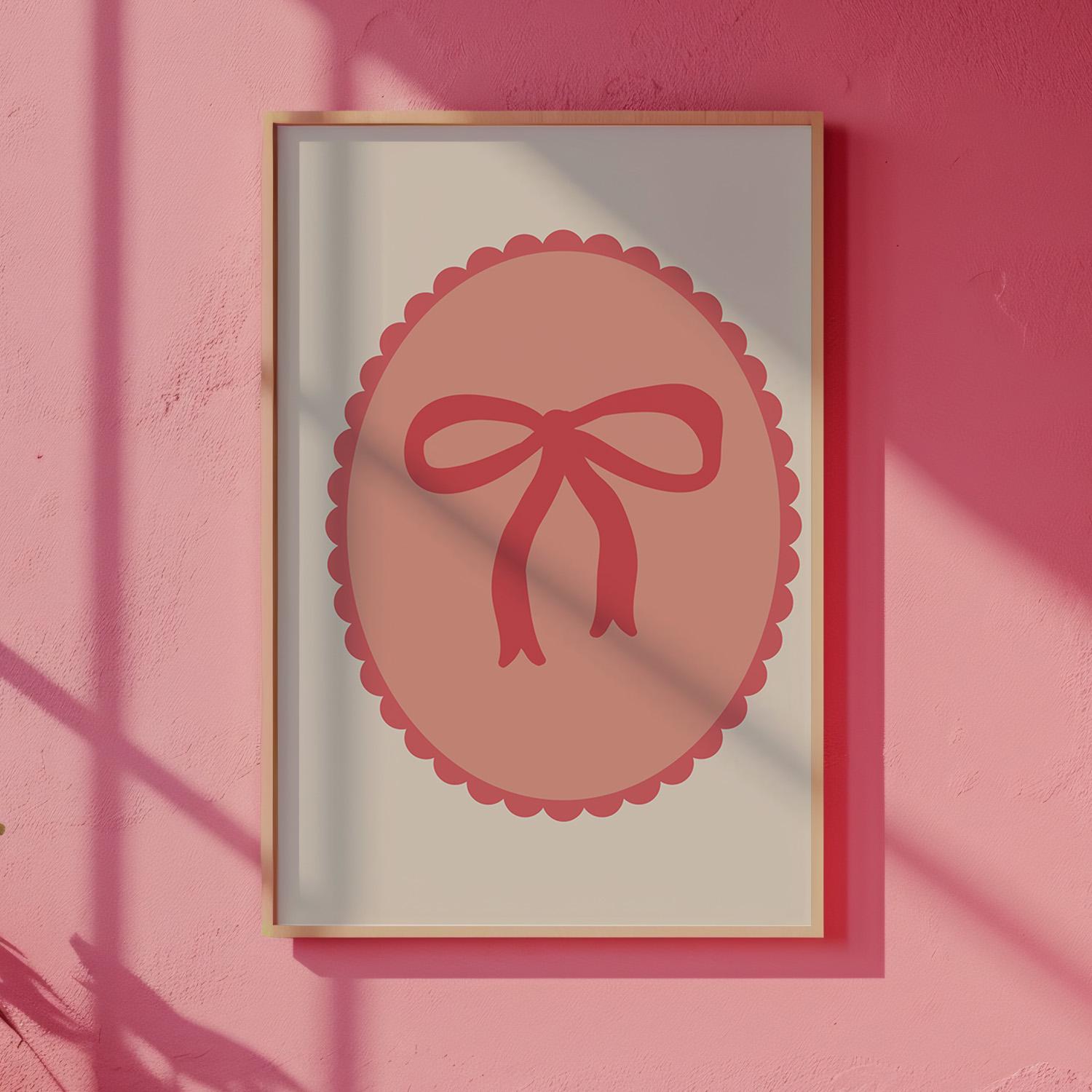 Pink Coquette Bow Printable Nursery Wall Art, Retro Check Feminine ...