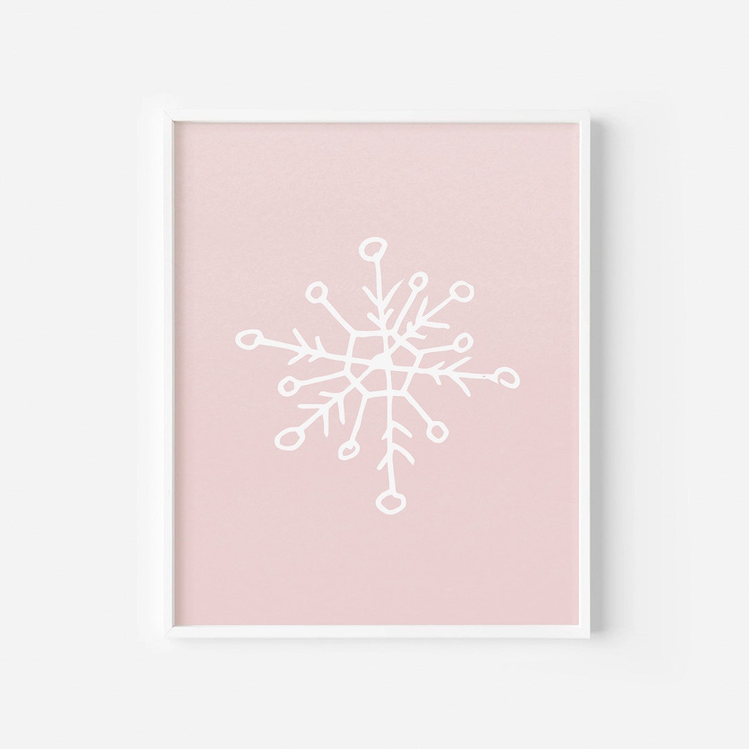 Pink Snowflake Digital Art Print, Minimalist Winter Decor, Pastel ...