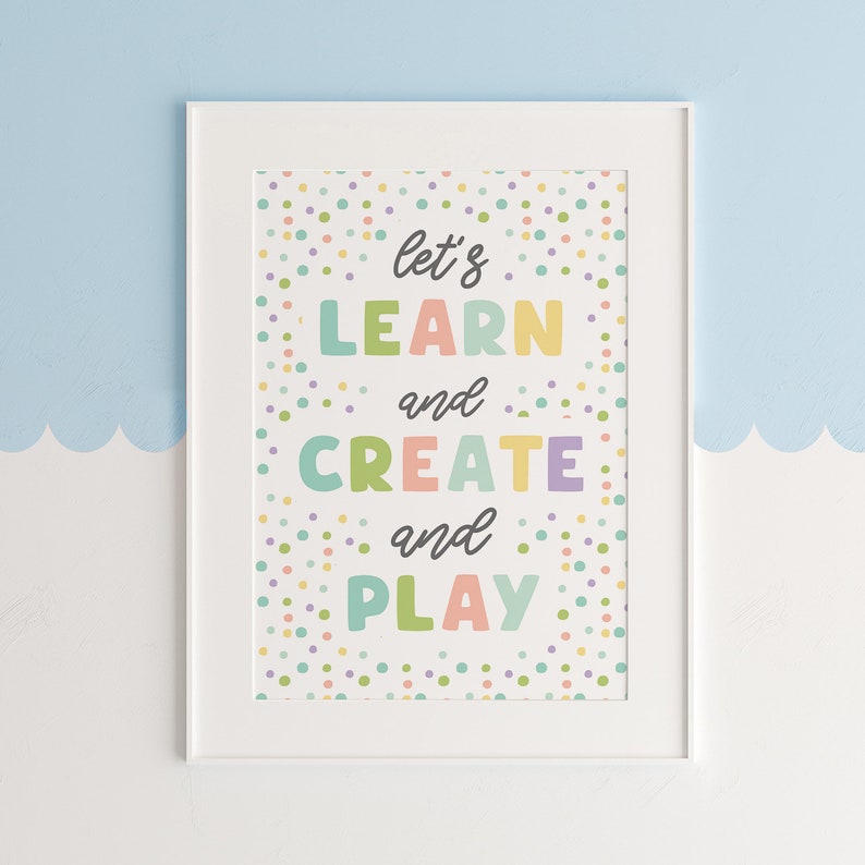 Lets Learn and Create and Play Digital Art Print, Pastel Kids Playroom ...