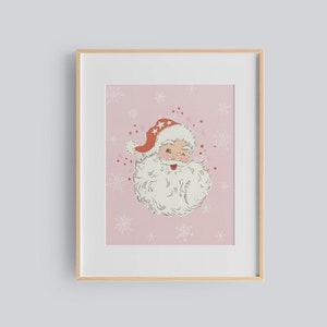 Pink Santa Art Print, Pink Holiday Printable, Pink Christmas Wall Art ...