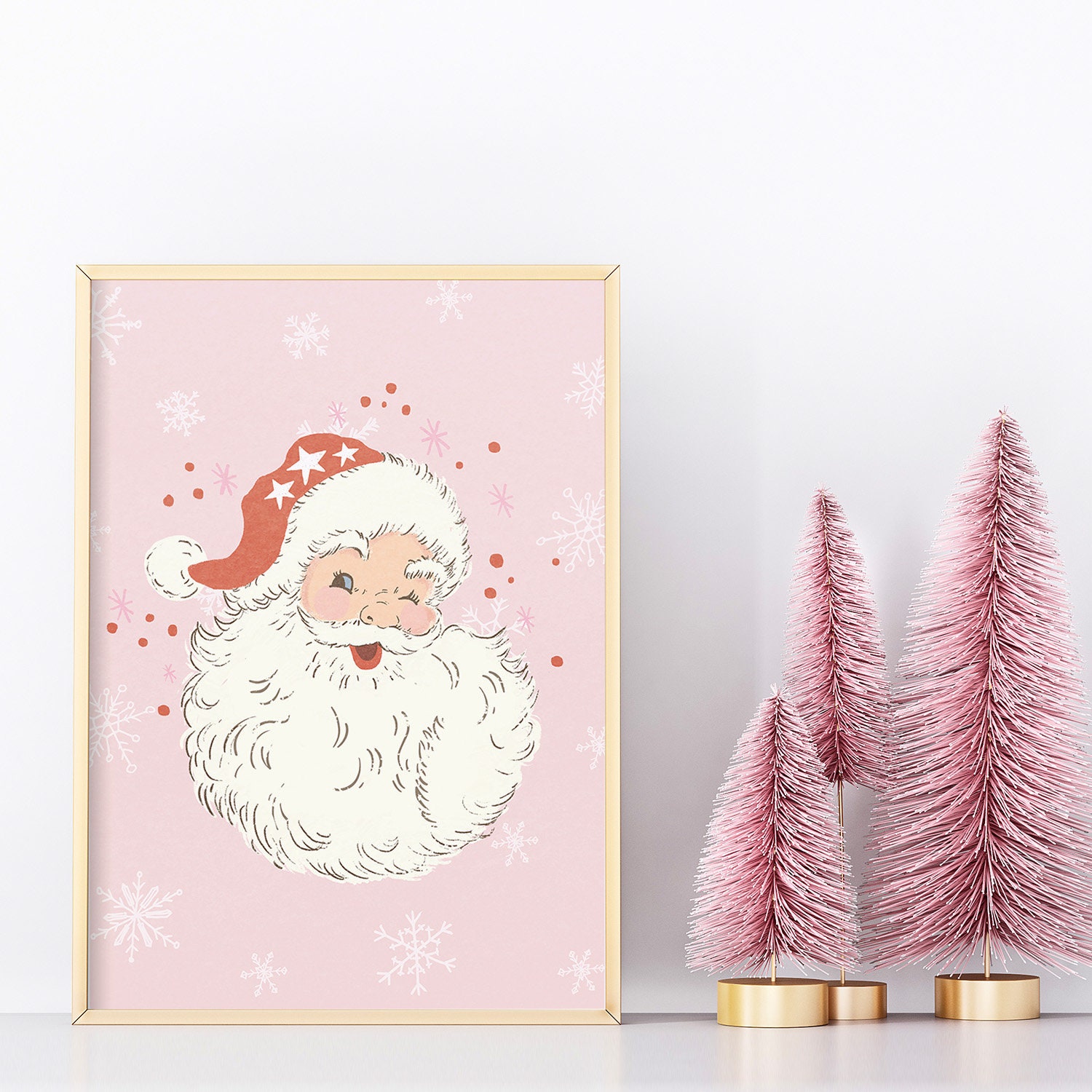 Pink Santa Art Print, Pink Holiday Printable, Pink Christmas Wall Art ...