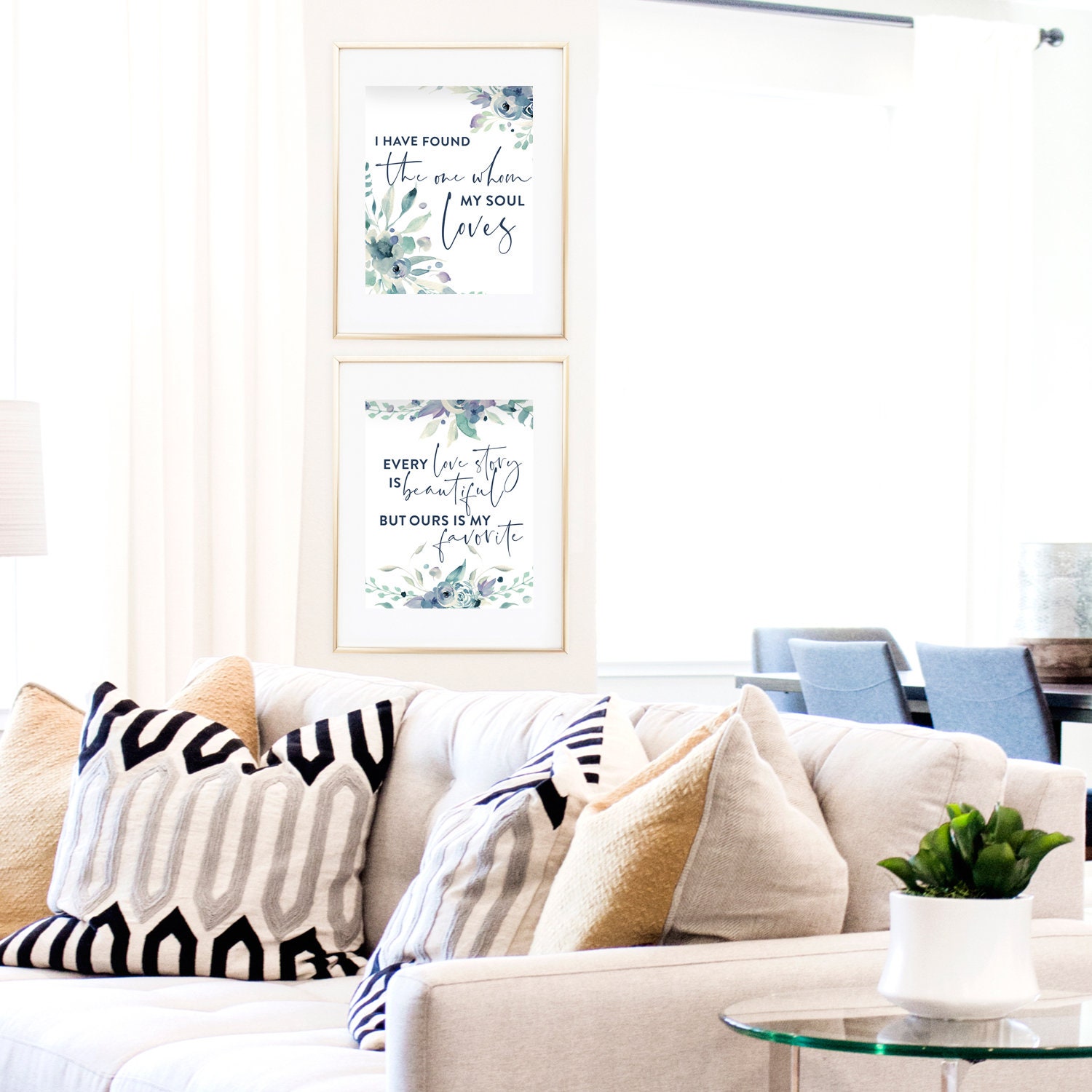 Set of 3 Prints Blue Floral Art Prints - Etsy