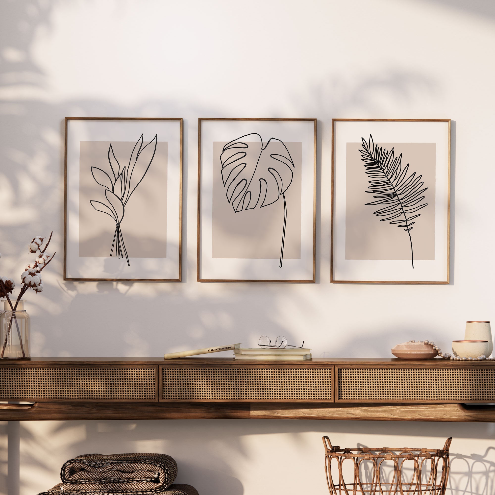 Line Art Botanical Art Print Set of 3 Prints, Gallery Wall Art, Line ...