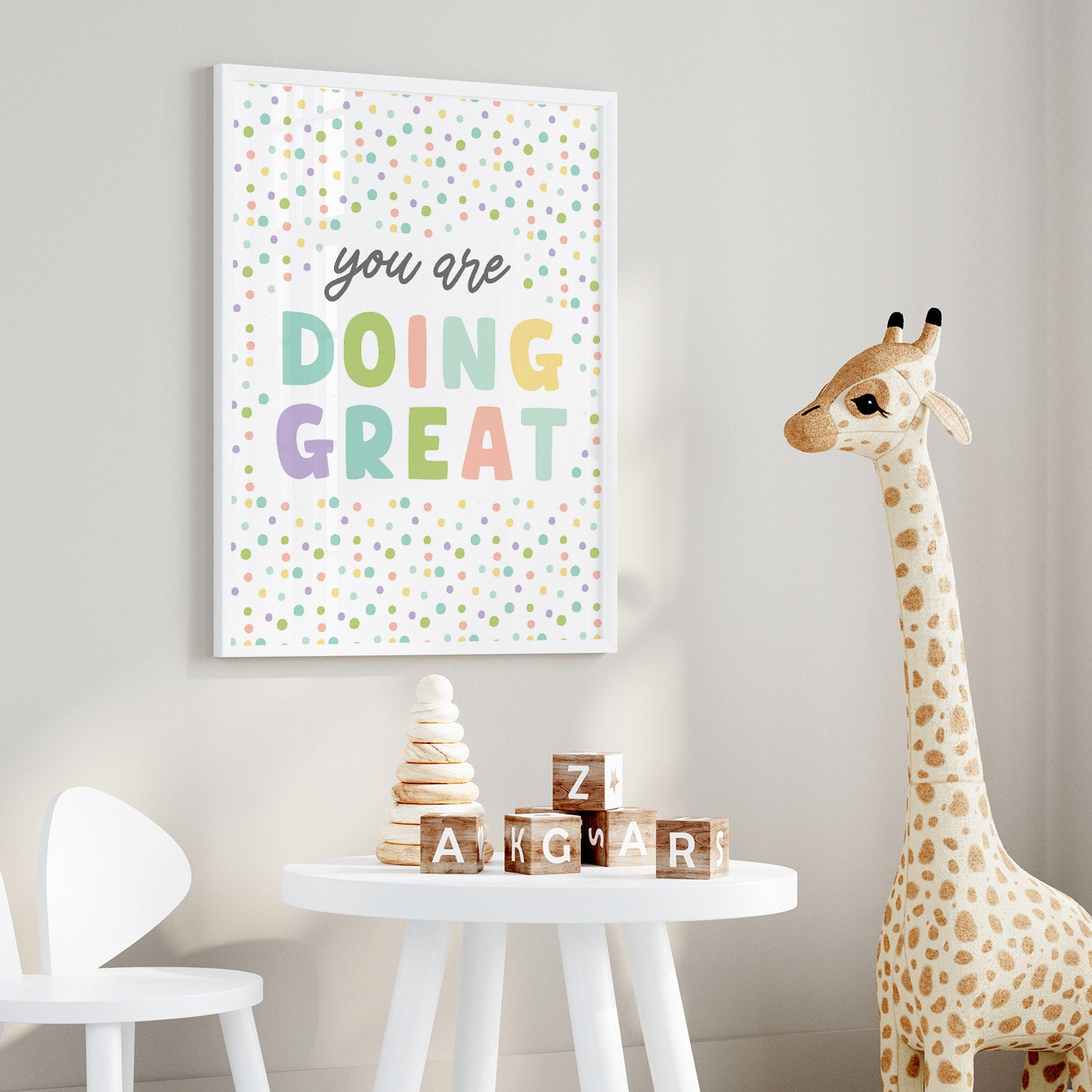 You Are Doing Great Nursery Wall Art, Pastel Kids Polkadot Playroom ...
