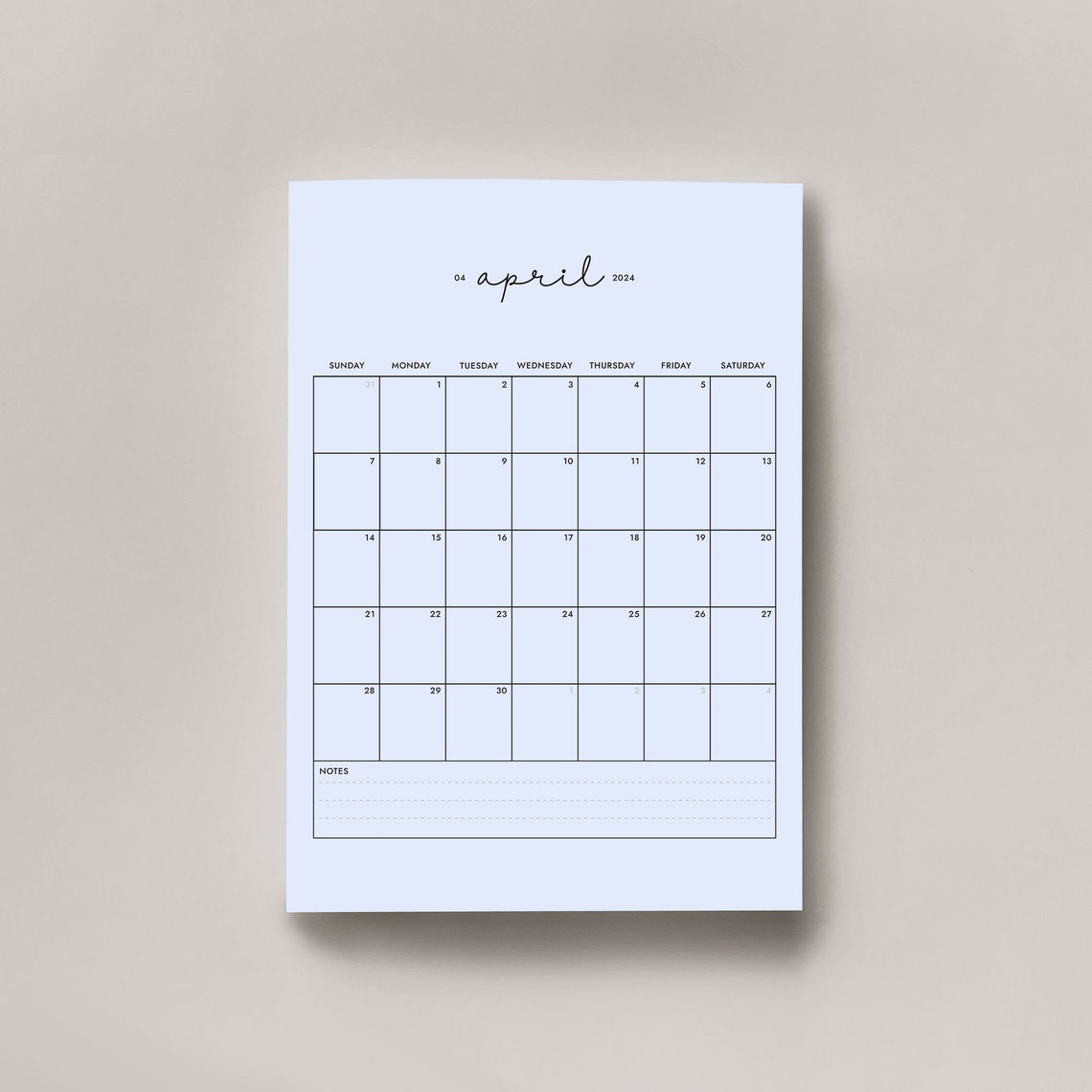 2024 Minimalist Calendar Printable, Blank Calendar for 2024, Monthly ...