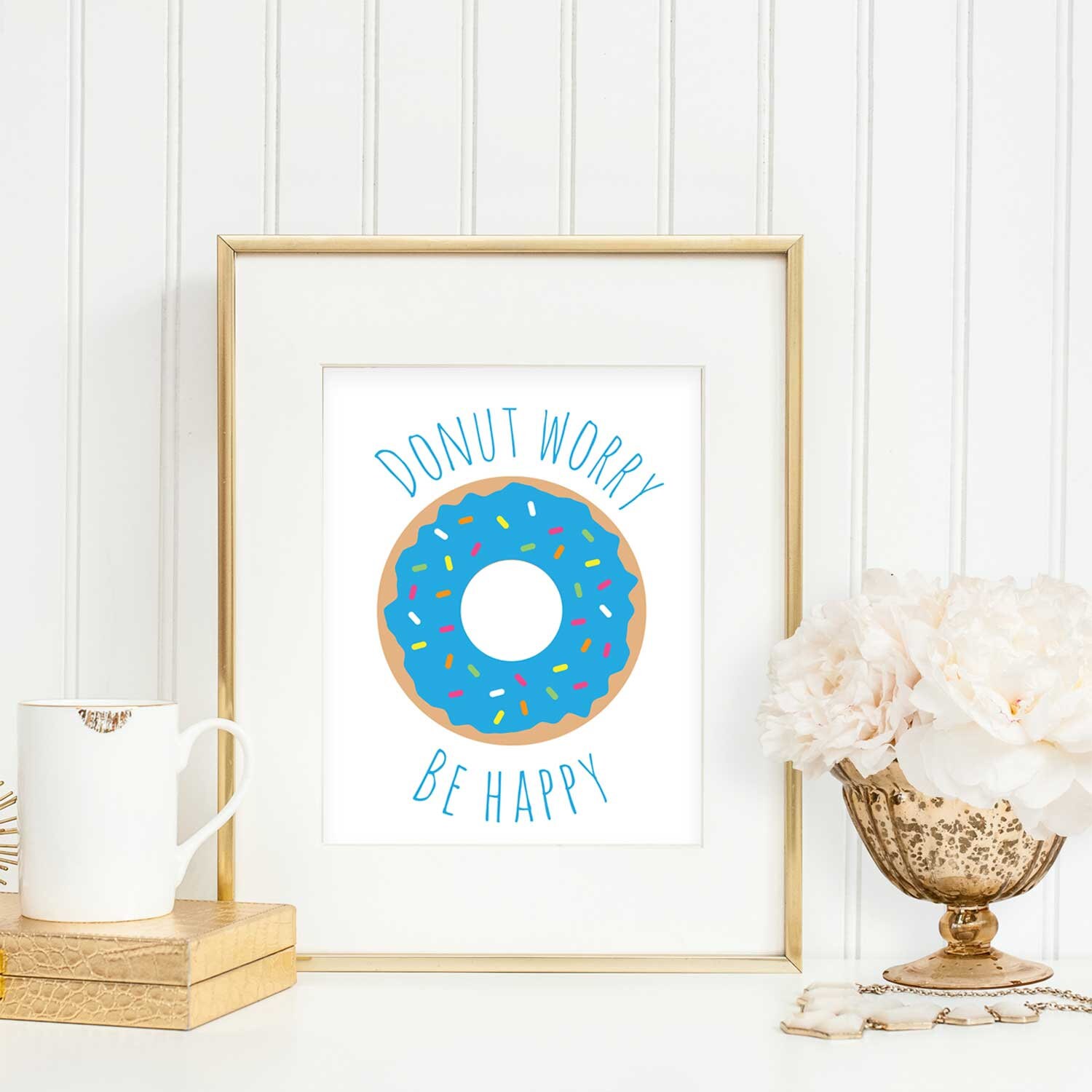 Donut Worry Be Happy Digital Art Print Donut Wall Decor - Etsy