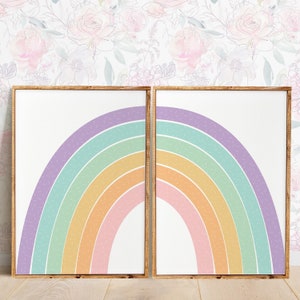 Pastel Nursery Rainbow Print Set of 2 Prints, Rainbow Kids Room Art ...