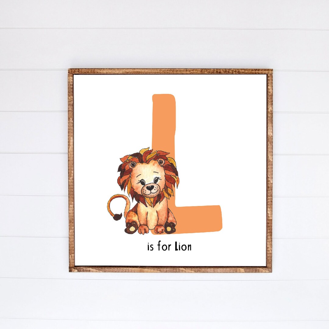 L is for Lion Digital Art Print Watercolor Animal Alphabet - Etsy