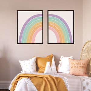 Pastel Nursery Rainbow Print Set of 2 Prints, Rainbow Kids Room Art ...