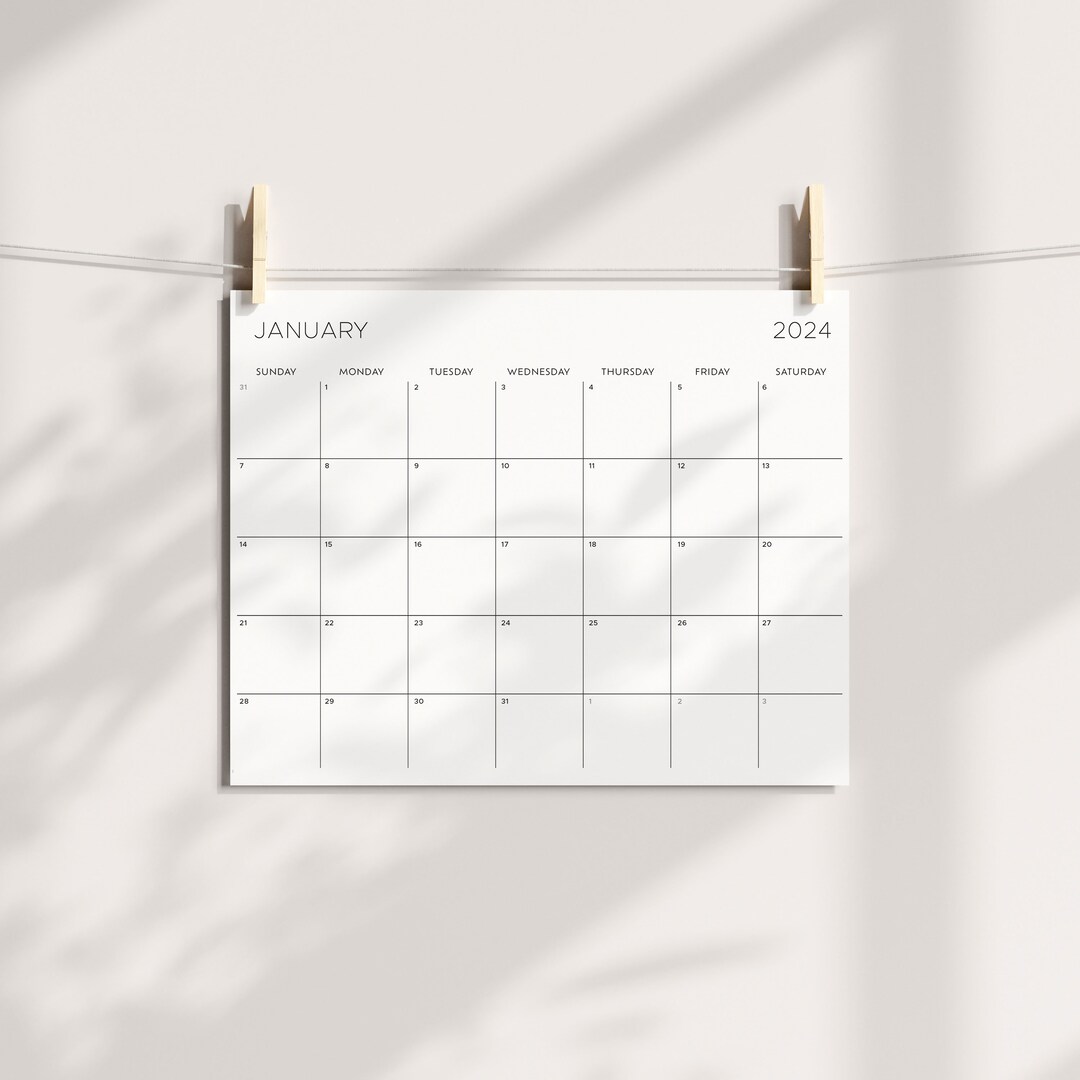 2024 Minimalist Calendar Printable, Blank Horizontal Calendar for 2024 ...