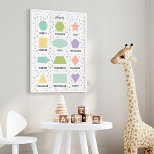 Learning Shapes Educational Poster, Pastel Polkadot Playroom Print ...