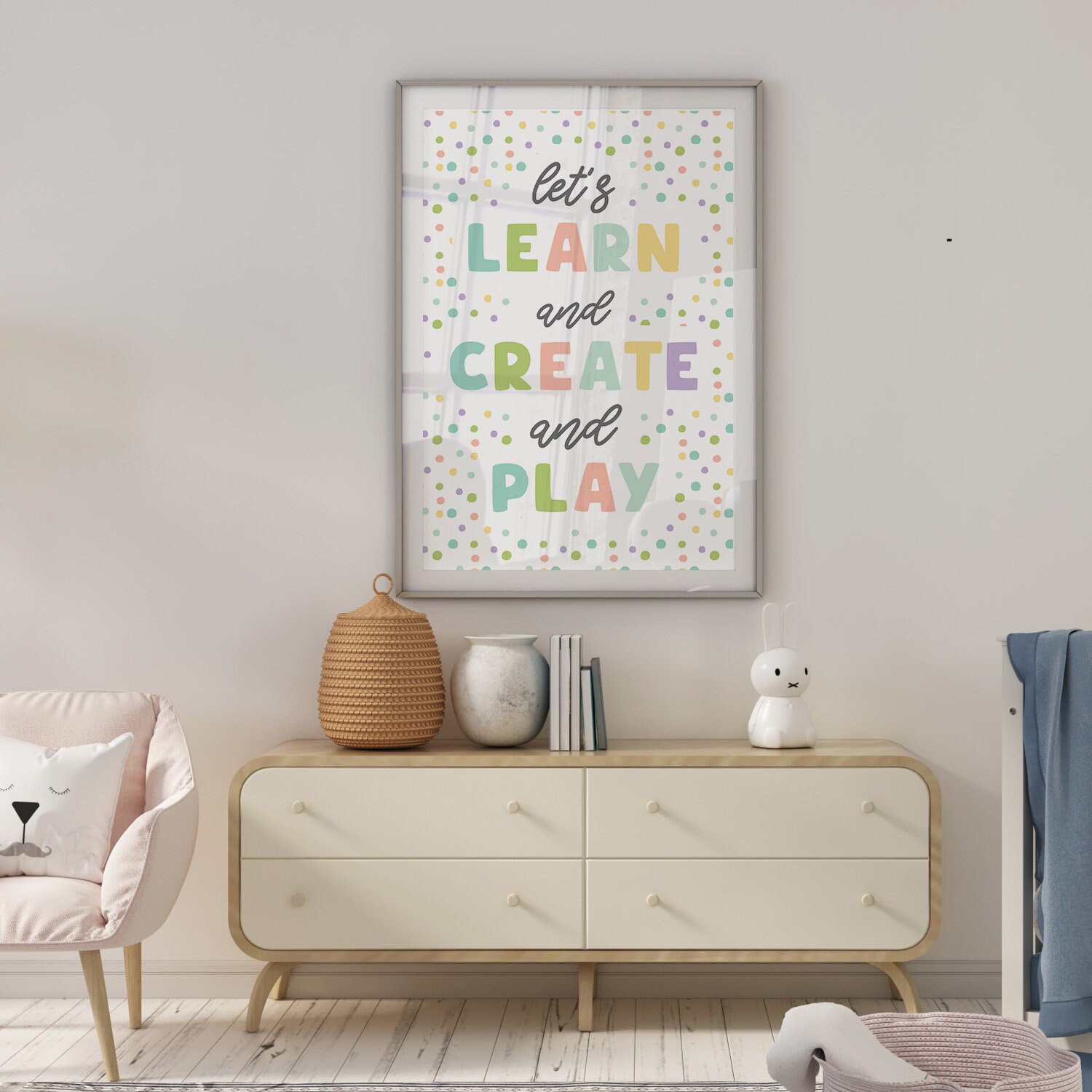 Lets Learn and Create and Play Digital Art Print, Pastel Kids Playroom ...