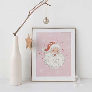 Pink Santa Art Print, Pink Holiday Printable, Pink Christmas Wall Art ...
