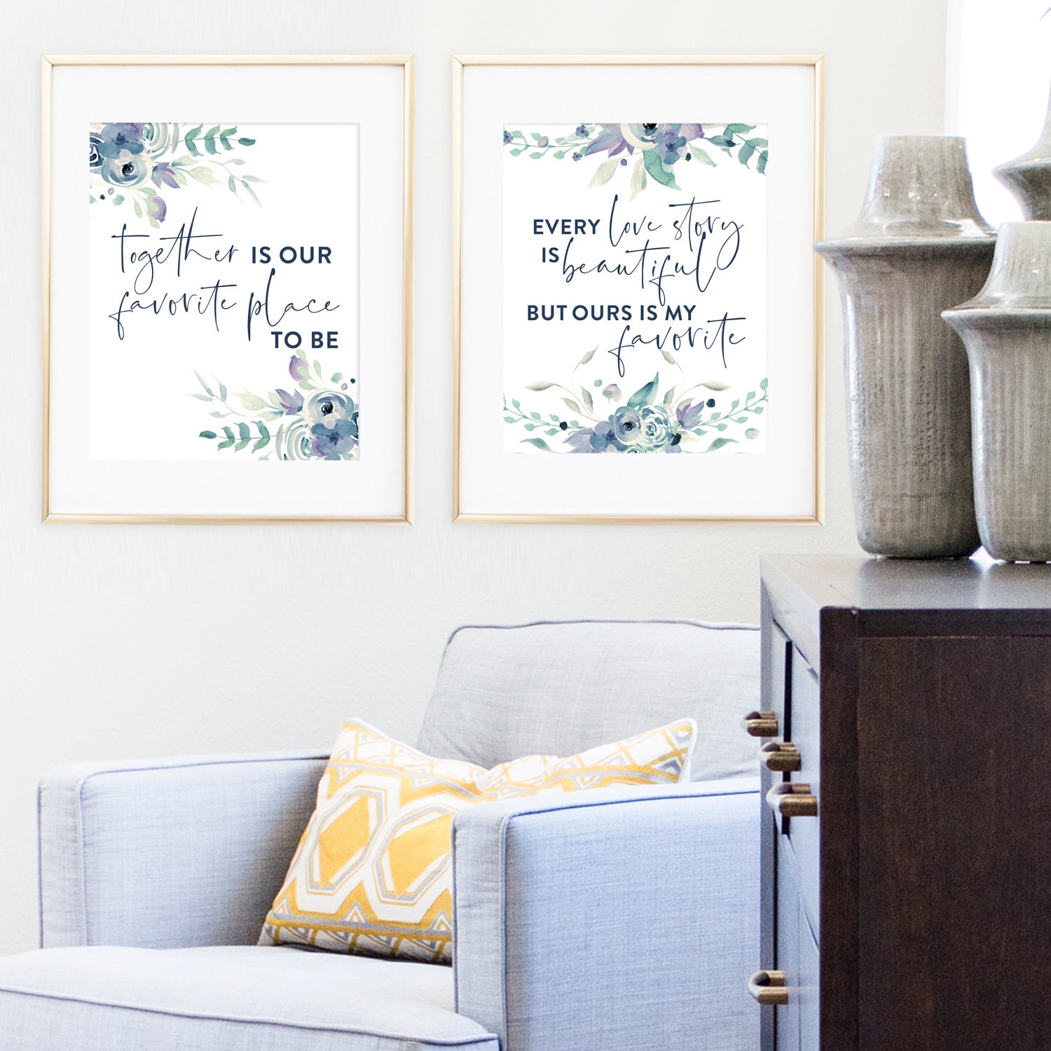 Set of 3 Prints! Blue Floral Art Prints - Etsy