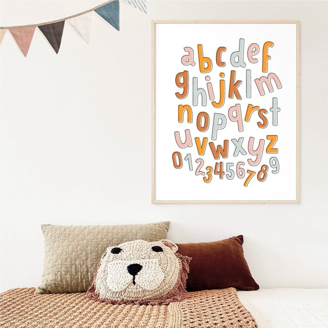 Alfabeto y números Boho Printable Wall Art para la sala de juegos ...