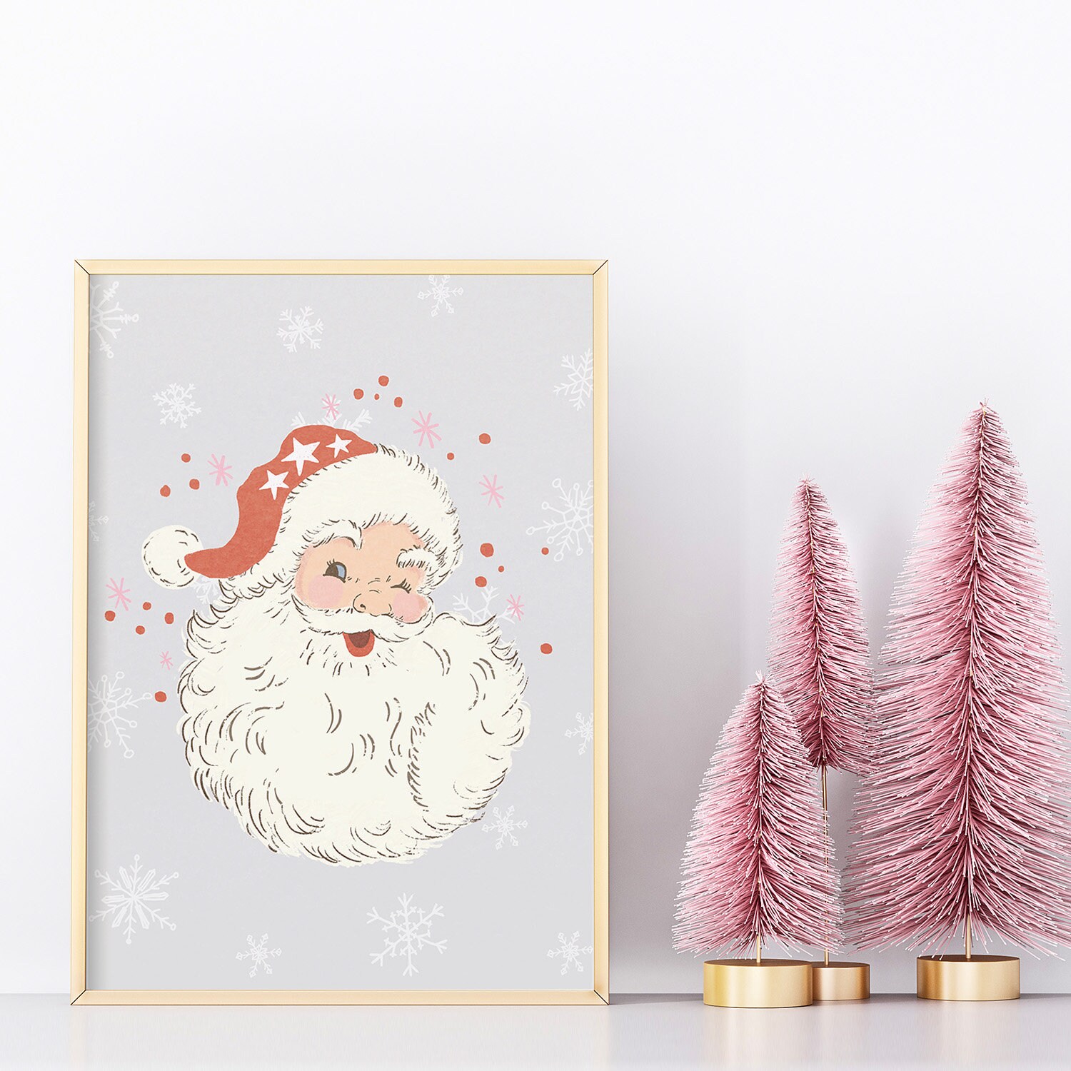 Santa Art Print, Grey Holiday Printable, Pastel Christmas Wall Art ...