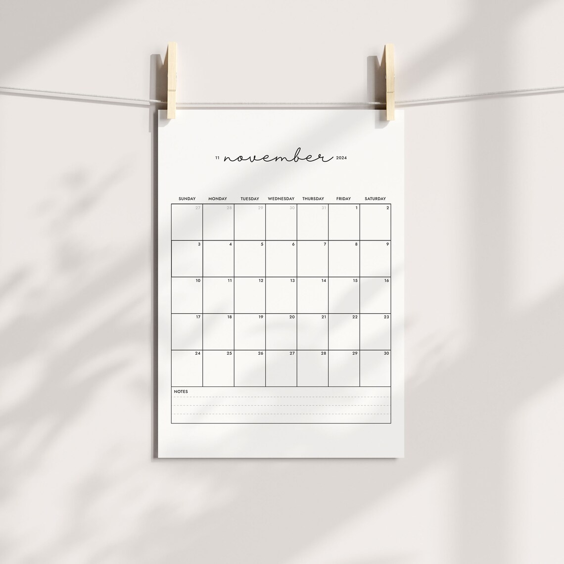 2024 Minimalist Calendar Printable, Blank Calendar for 2024, Monthly ...