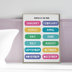 Rainbow Months of the Year Poster, Playroom Educational Poster, Rainbow ...