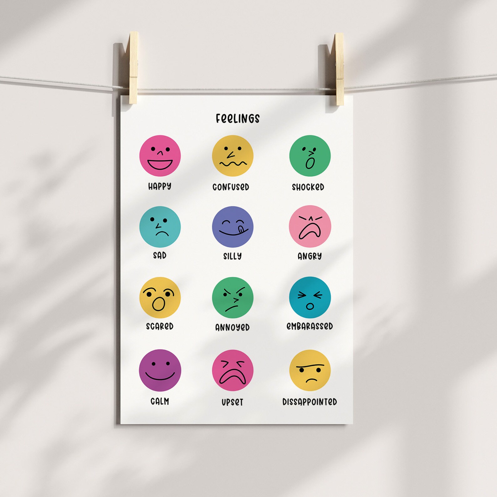 Rainbow Feelings Chart, Emotions Print, PRINTABLE Wall Art, Montessori ...