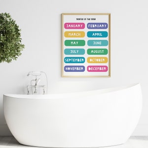 Rainbow Months of the Year Poster, Playroom Educational Poster, Rainbow ...