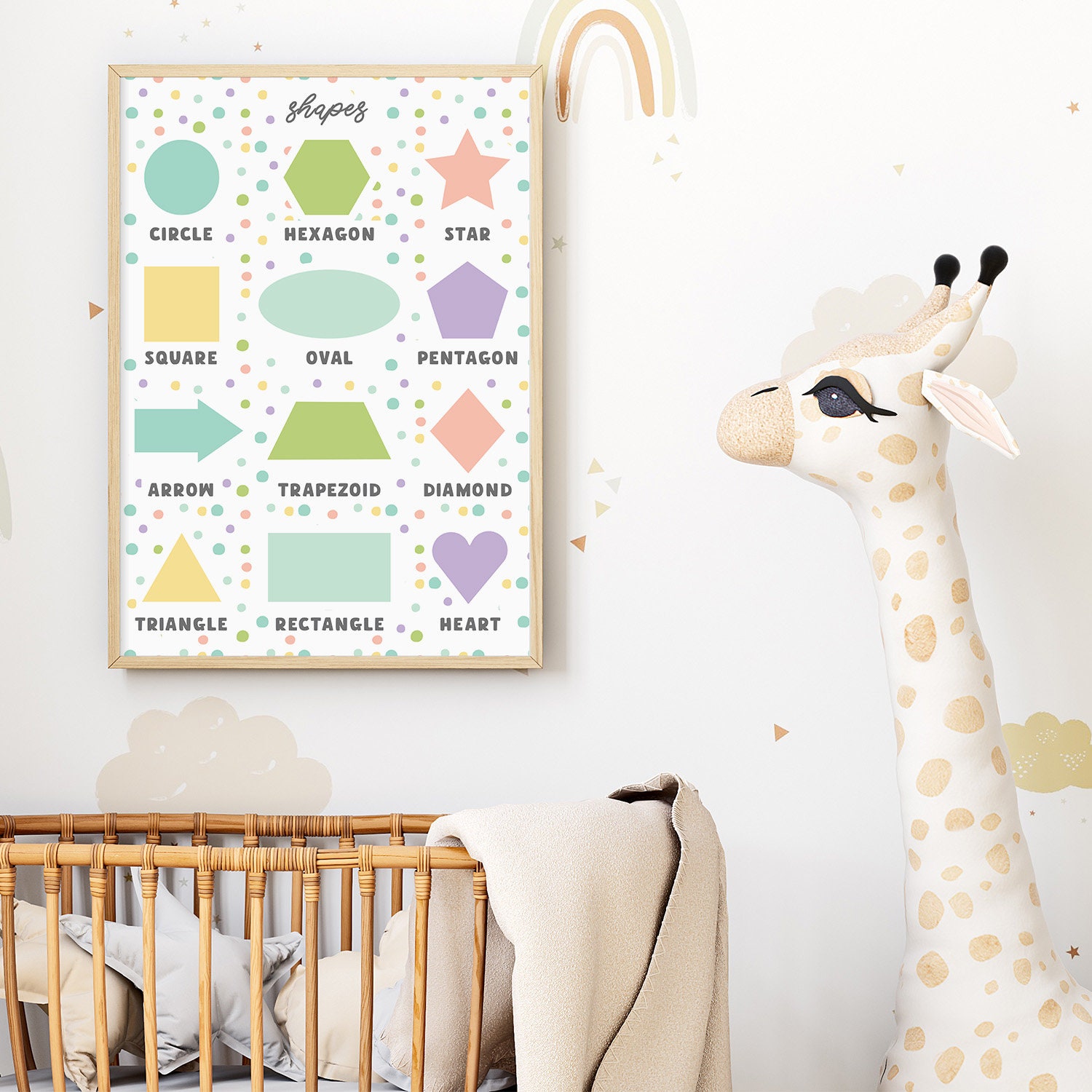 Learning Shapes Educational Poster, Pastel Polkadot Playroom Print ...
