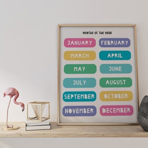Rainbow Months of the Year Poster, Playroom Educational Poster, Rainbow ...