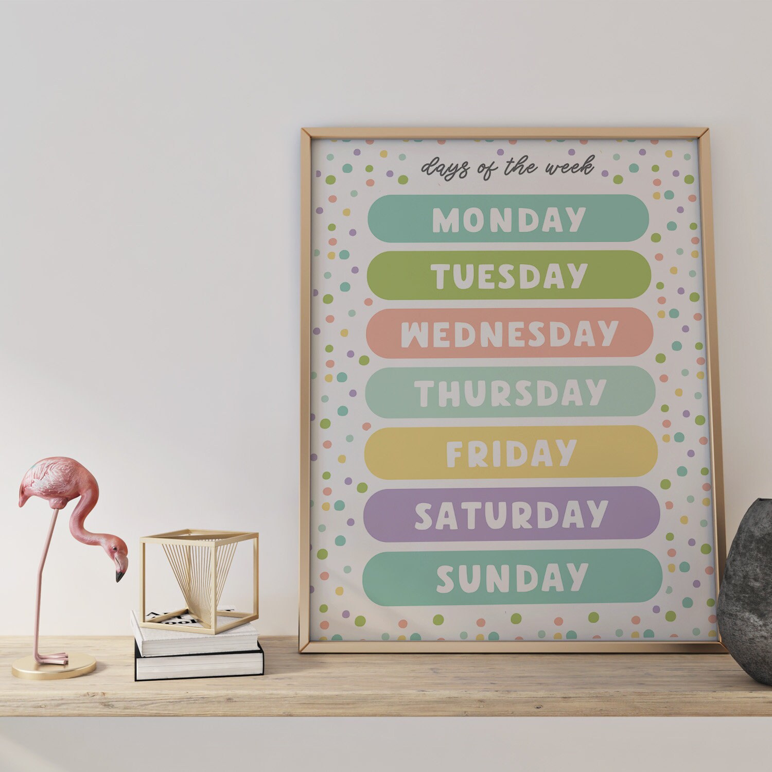 Days of the Week Learning Print, Pastel Polkadot Playroom Print ...