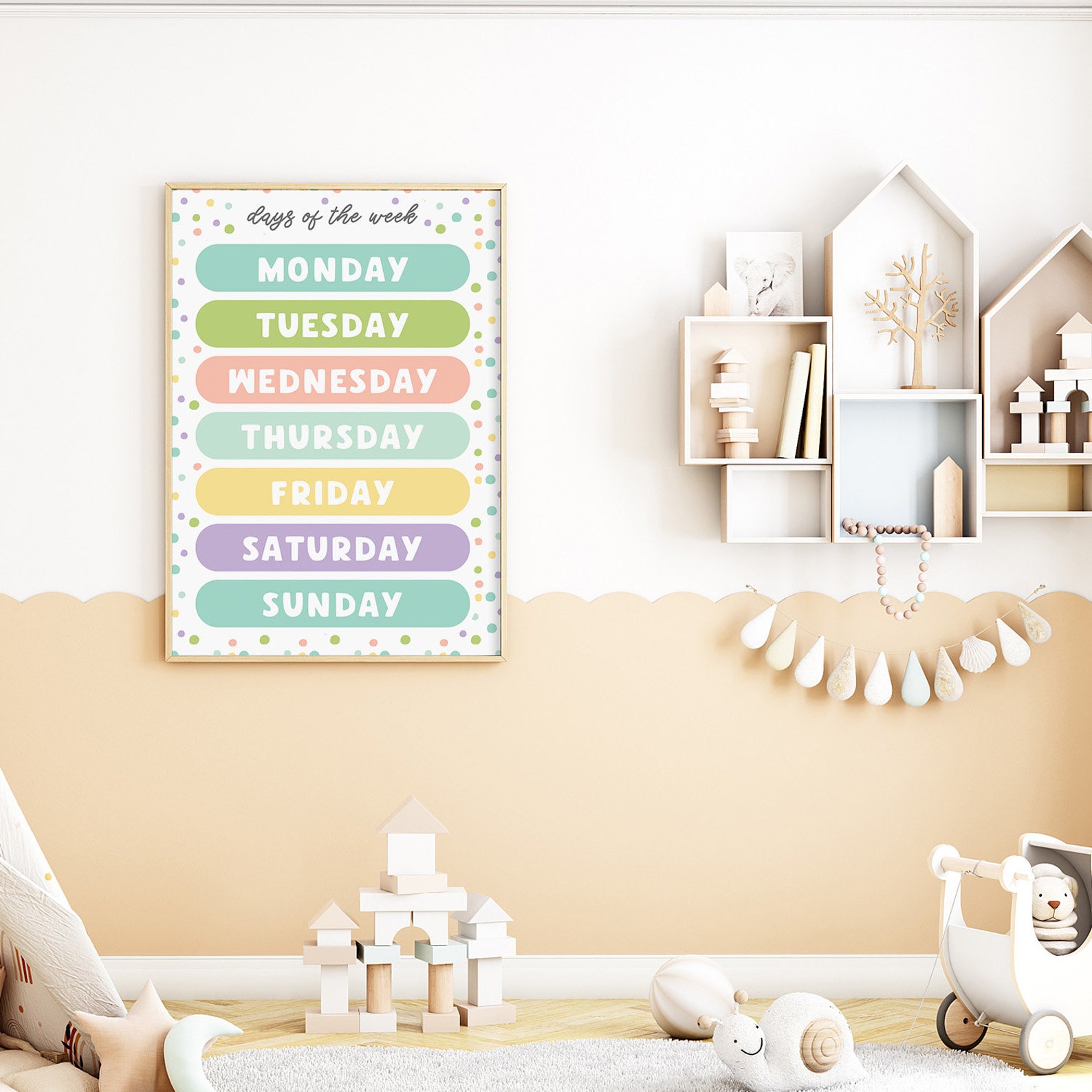 Days of the Week Learning Print, Pastel Polkadot Playroom Print ...