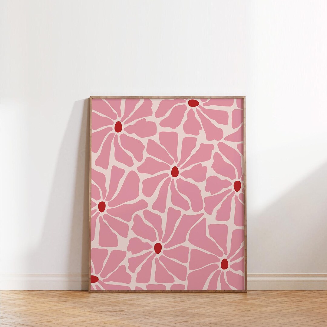 Pink Groovy Flowers Print, Boho Wall Art, Flower Prints, Groovy ...