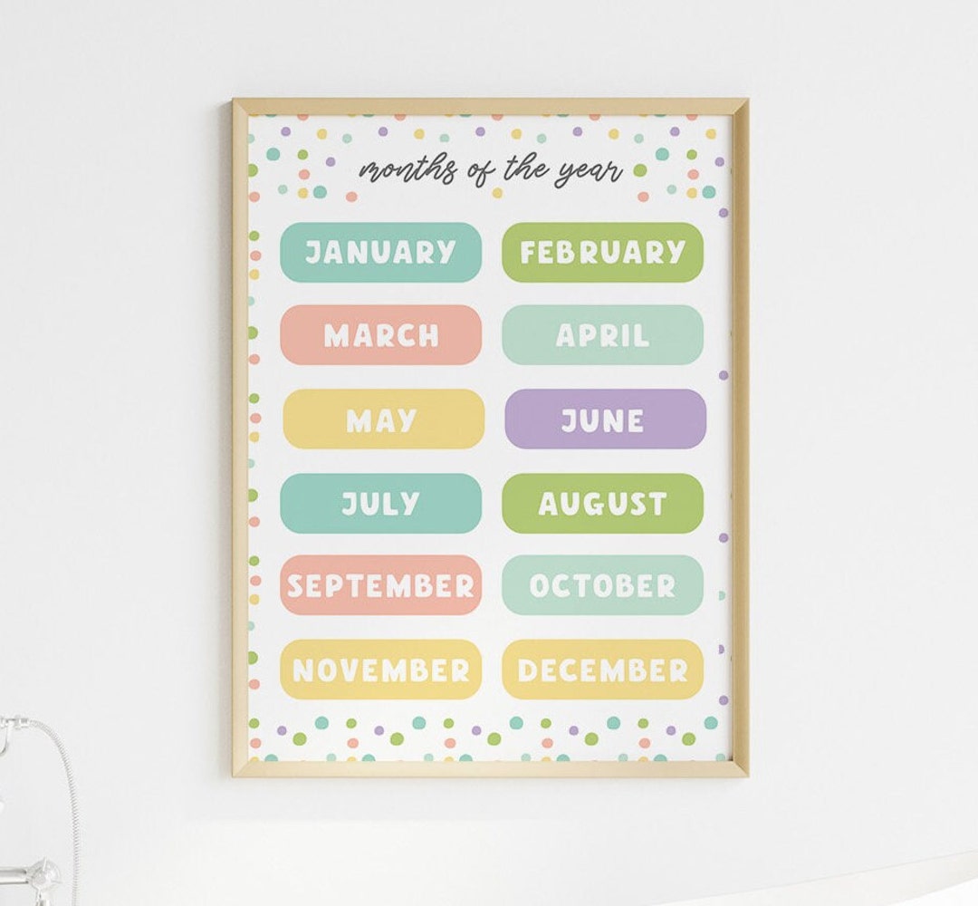 Months of the Year Learning Print Digital Download, Pastel Kids ...