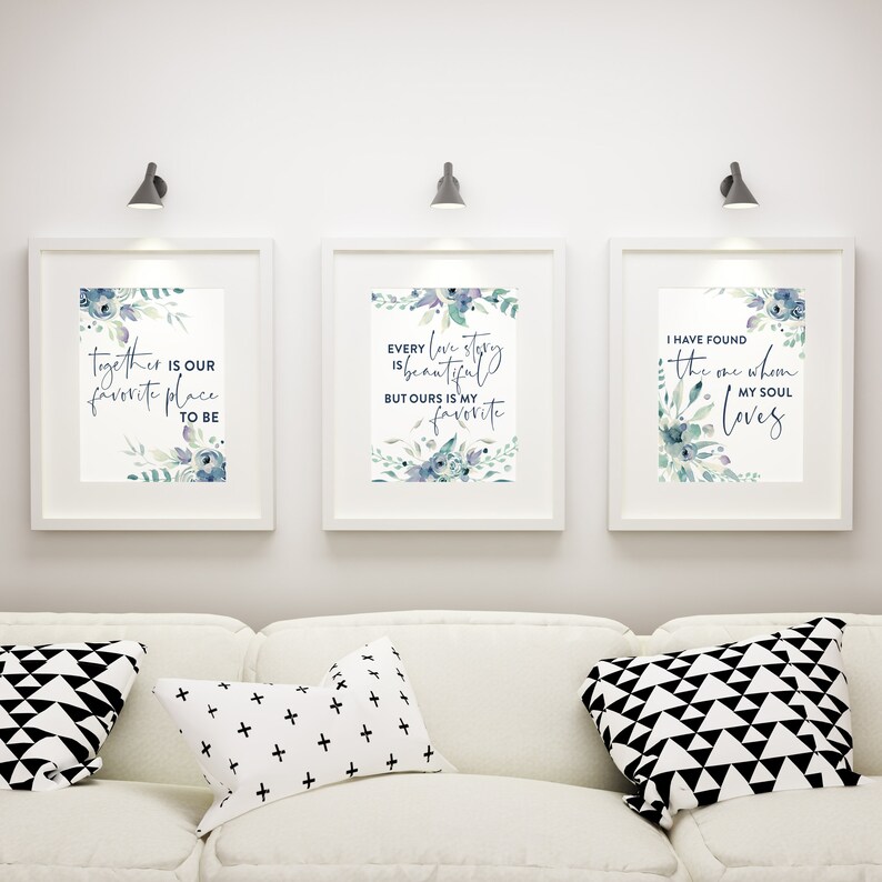 Set of 3 Prints! Blue Floral Art Prints - Etsy