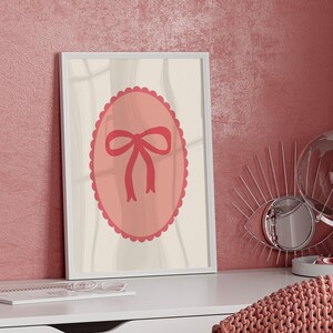 Pink Coquette Bow Printable Nursery Wall Art, Retro Check Feminine ...