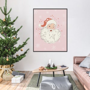 Pink Santa Art Print, Pink Holiday Printable, Pink Christmas Wall Art ...