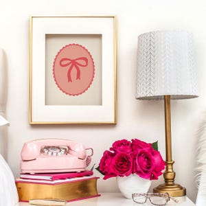 Pink Coquette Bow Printable Nursery Wall Art, Retro Check Feminine ...