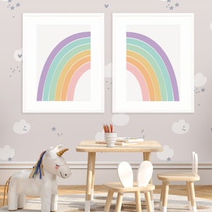 Pastel Nursery Rainbow Print Set of 2 Prints, Rainbow Kids Room Art ...