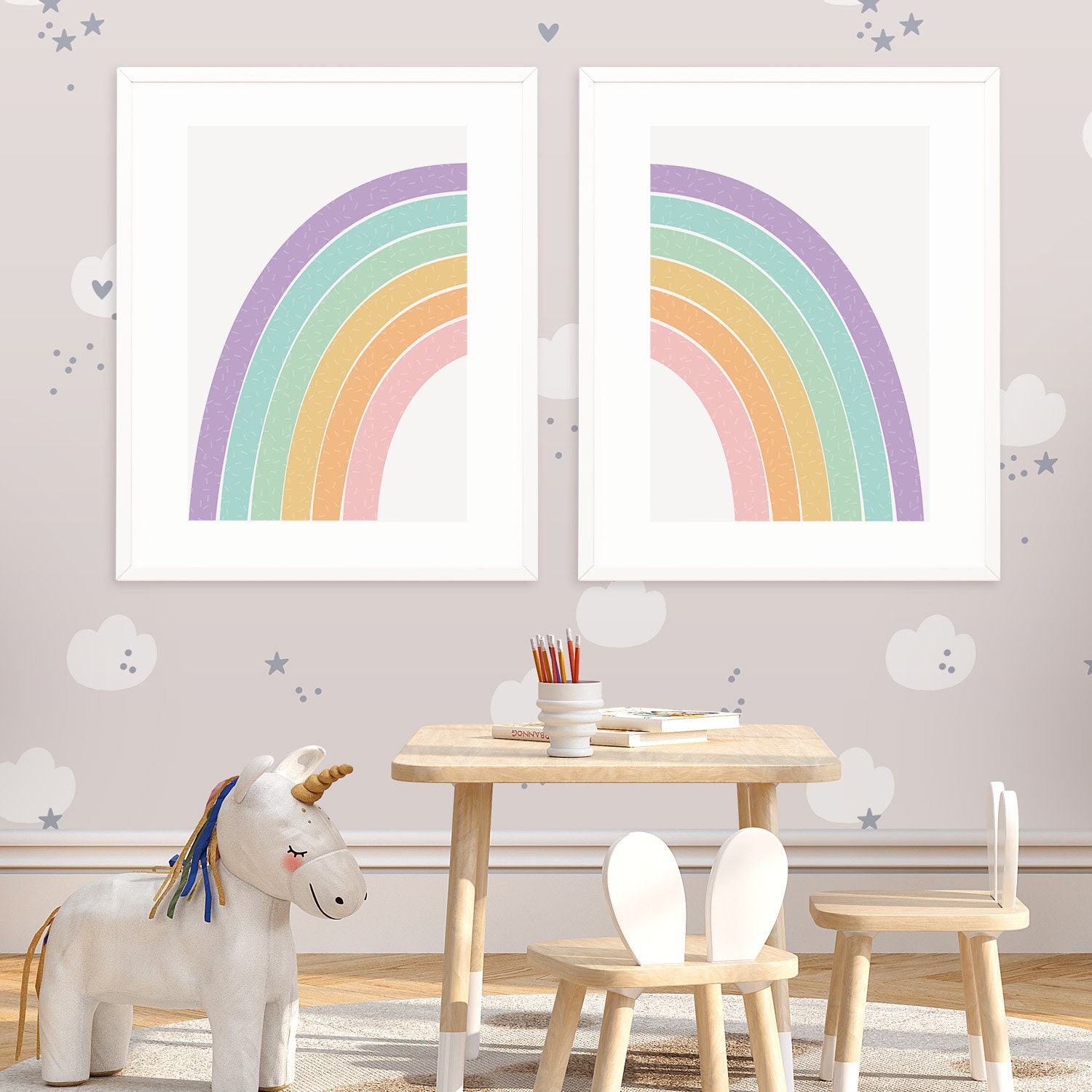 Pastel Nursery Rainbow Print Set of 2 Prints, Rainbow Kids Room Art ...