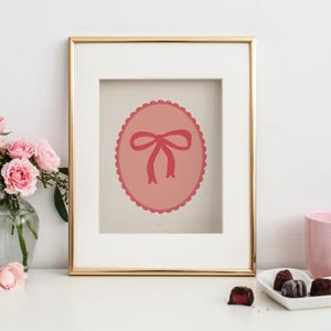 Pink Coquette Bow Printable Nursery Wall Art, Retro Check Feminine ...