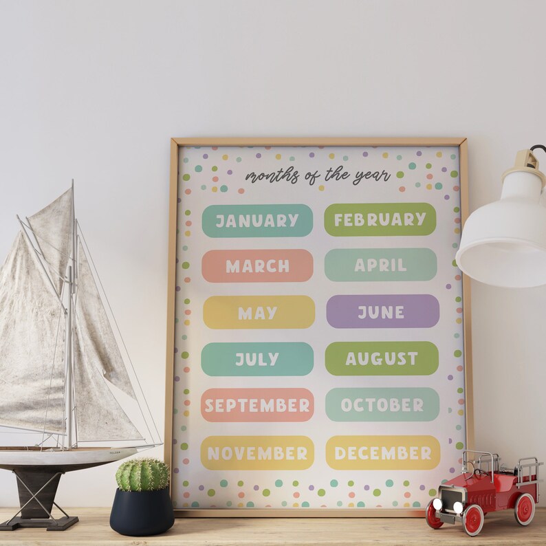 Months of the Year Learning Print Digital Download, Pastel Kids ...