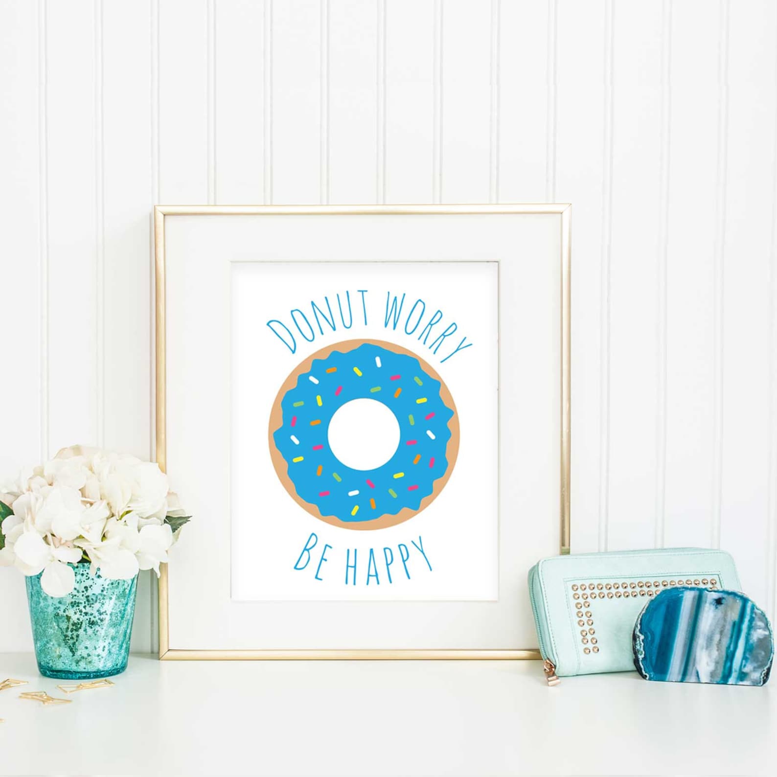 Donut Worry Be Happy Digital Art Print Donut Wall Decor - Etsy