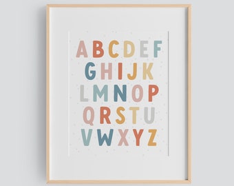 Pastel Nursery Alphabet Art Print, Educational Kids Prints, Children's ...