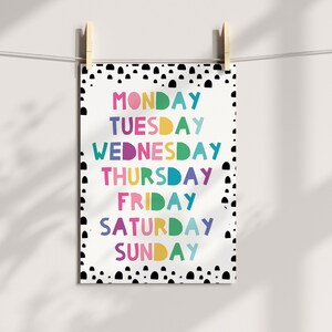Rainbow Days of the Week, Playroom Educational Poster, Rainbow Nursery ...