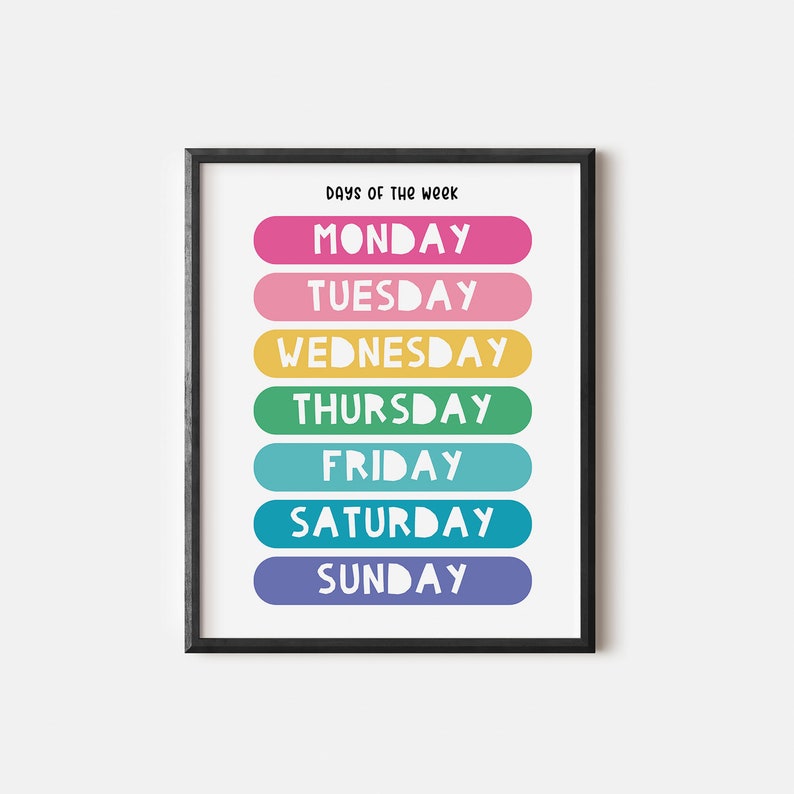 Rainbow Days of the Week Poster, Printable Educational Wall Art ...