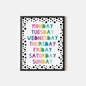 Rainbow Days of the Week, Playroom Educational Poster, Rainbow Nursery ...